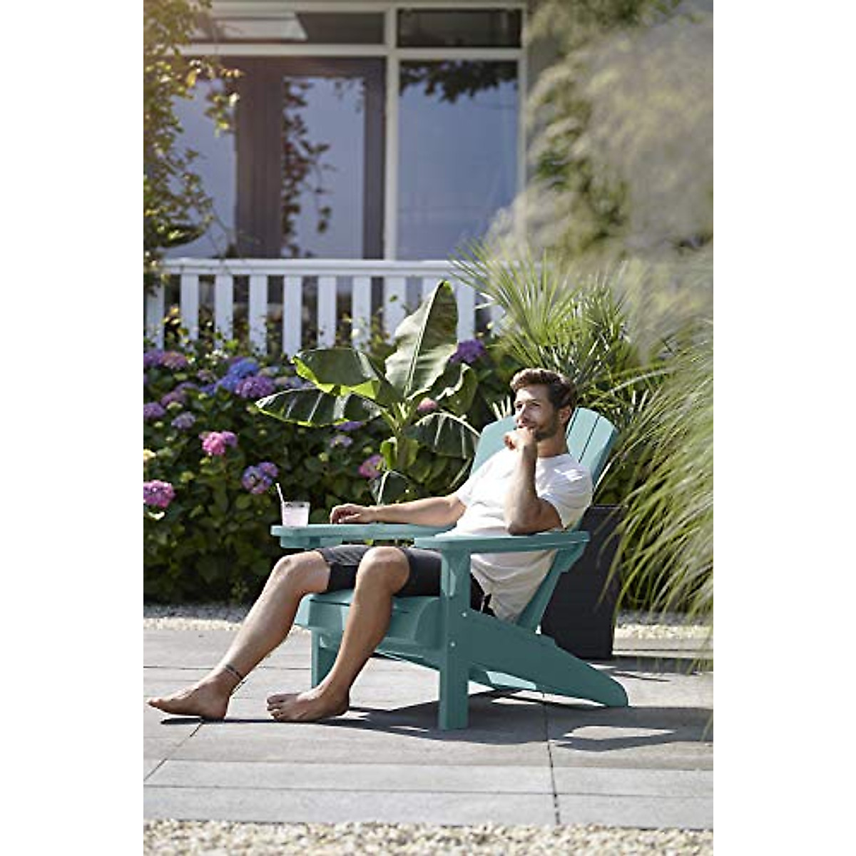 Keter Alpine Adirondack 2 Pack Resin Outdoor Furniture Patio Chairs with Cup Holder-Perfect for Beach, Pool, and Fire Pit Seating, Teal