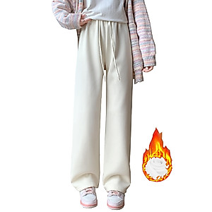 Kiench Teens Girls' Straight Leg Sweatpants Fleece Lined Baggy Joggers High Waisted Drawstring US Size 14-16/11-12 Years, Beige