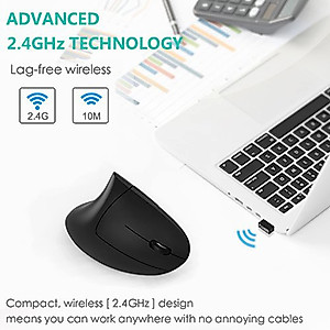 Ergonomic Mouse, Vertical Wireless Mouse - LEKVEY Rechargeable 2.4GHz Optical Vertical Mice : 3 Adjustable DPI 800/1200/1600 Levels 6 Buttons, for Laptop, PC, Computer, Desktop, Notebook etc, Black