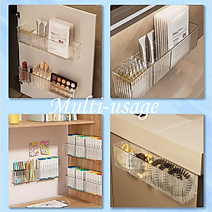 2 Pack Bathroom Makeup Organizer Wall Mount Clear Bathroom Organizers and Storage with 3 Compartments Plastic Storage Organizer Bins Floating Shelves for Wall, Narrow Space, Office, Bedroom 14''Length
