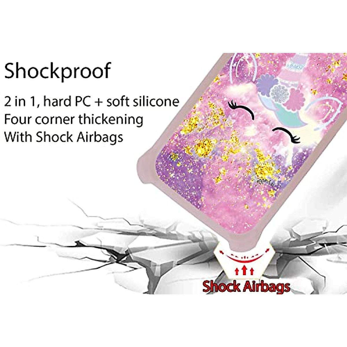 jioeuinly TCL ION V Case Compatible with TCL ION X Phone Case TCL 40Z 40 Z Phone Case T607DL Cover [with Tempered Glass Screen Protector][Ring Support][Gold Glitter+Luminous] JSF-DJS