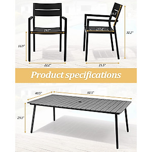 JOINHOM 9 Piece Patio Dining Table & Chair Set - Outdoor All Aluminum Patio Furniture Sets with Waterproof, Rust-Proof, Patio Rectangle Table with Umbrella Hole for Deck, Garden, Backyard, All Weather