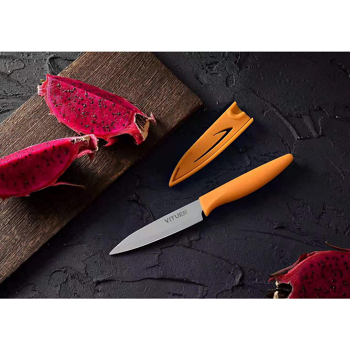 VITUER Paring knife, 8PCS Paring knives (4 Knives and 4 Knife cover), 4 Inch Peeling Knife, Fruit and Vegetable Knife, Ultra Sharp Kitchen Knives, German Steel, PP Plastic Handle