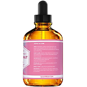 Leven Rose Kukui Nut Oil 4 oz – Cold-Pressed and Unrefined Hair & Face Moisturizer with Dropper – Unscented Pure Face Oil for Women and Men – Nourishing & Moisturizing for All Skin Types