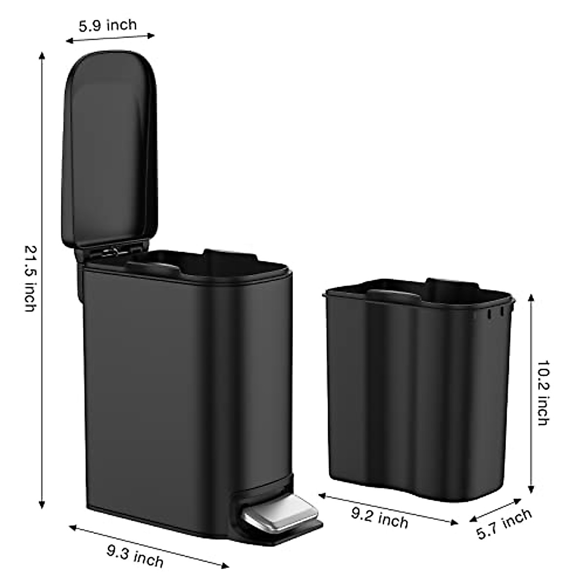 BETHEBEST 6 Liter/1.6 Gallon Bathroom Trash Can with Soft Close Lid, Small Step Trash Can with Removeble Wastebasket,Stainless Steel Garbage Can for Bathroom,Bedroom,Office (Black)