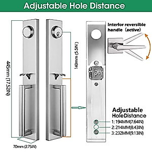 NEWBANG Brushed Nickel Double Door Handle Set,(Keyed and Dummy Set),MDHST2016SN-SET-BR-1