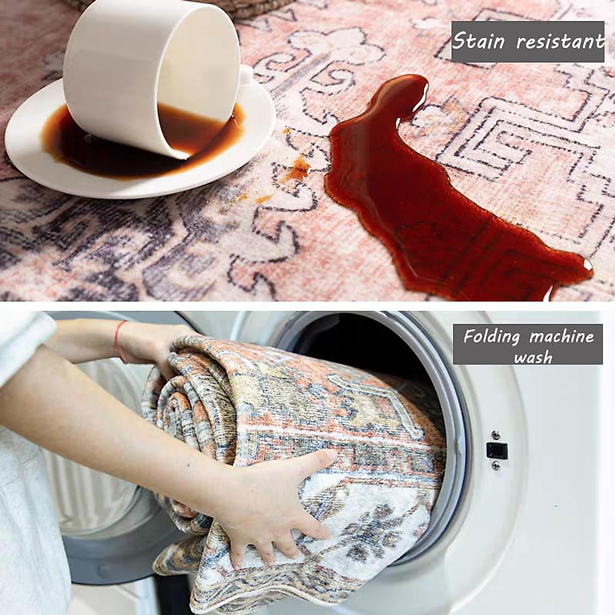 CHAMPLANT Washable Area Rug 5x7 for Living Room Retro Boho Chic Medallion Distressed Design Indoor Non-Slip Large Persian Oriental Accent Throw Rug for Kitchen Bedroom Office Carpet