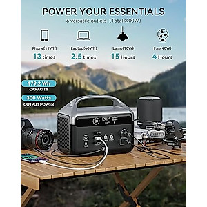 Generator for Camping 300W (600W Surge), DaranEner 179.2Wh/56000mAh LiFePO4 Battery, Fast Charging Solar Power Station with 3 Input/6 Output Ports, 110V Pure Sine Wave 2 AC Outlets, Power Bank for Out