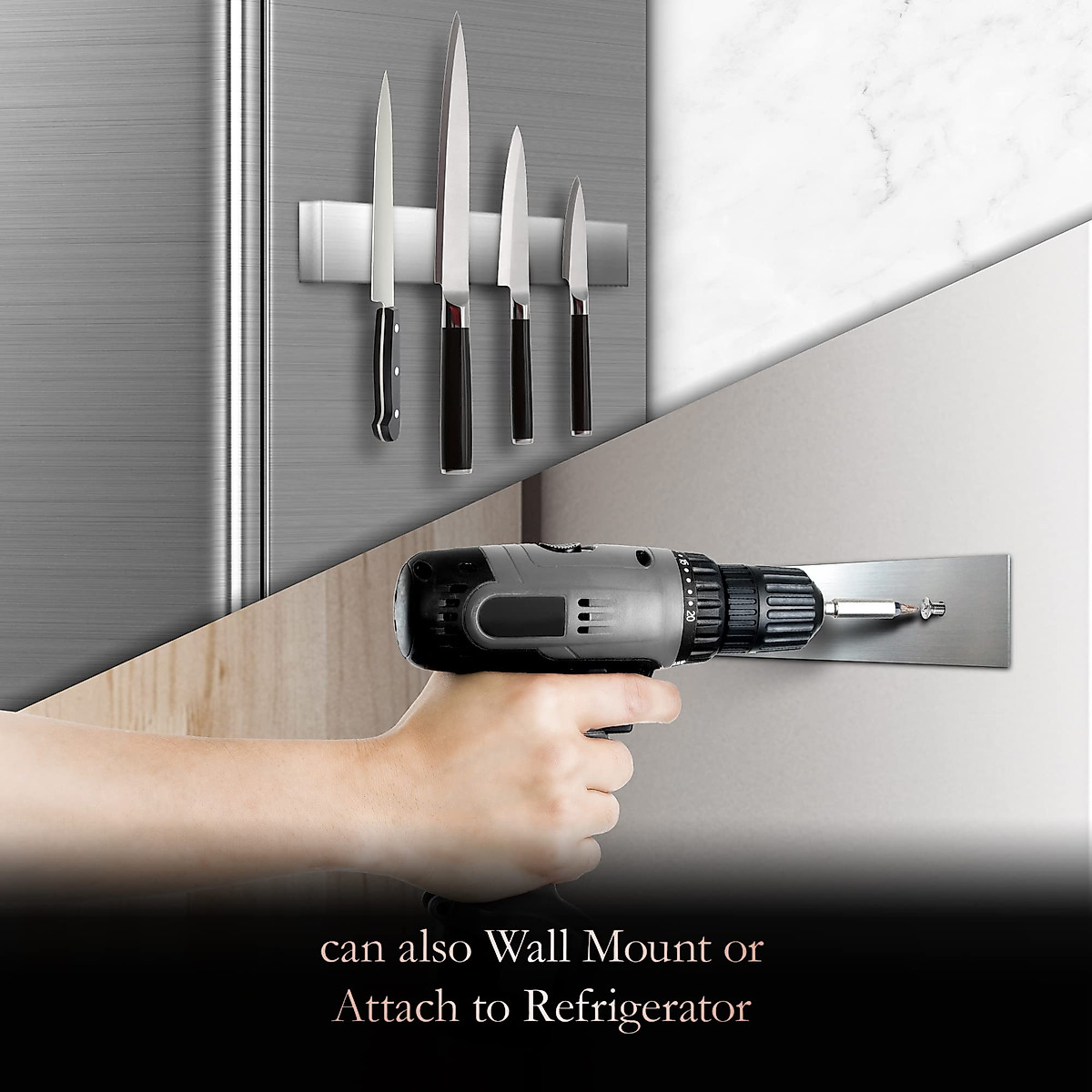 Luxiluxy Magnetic Knife Strip with 3M Adhesive Tape - No Drilling - 16 Inch Stainless Steel Magnetic Knife Holder for Wall - Knives Bar Rack for Kitchen Utensil, Art Supply & Tool Organizer