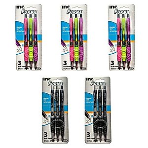Forma 1.0 mm Ball Point Retractable Black Ink- (5 packs of 3, 15 ct.) Colors as shown in main picture