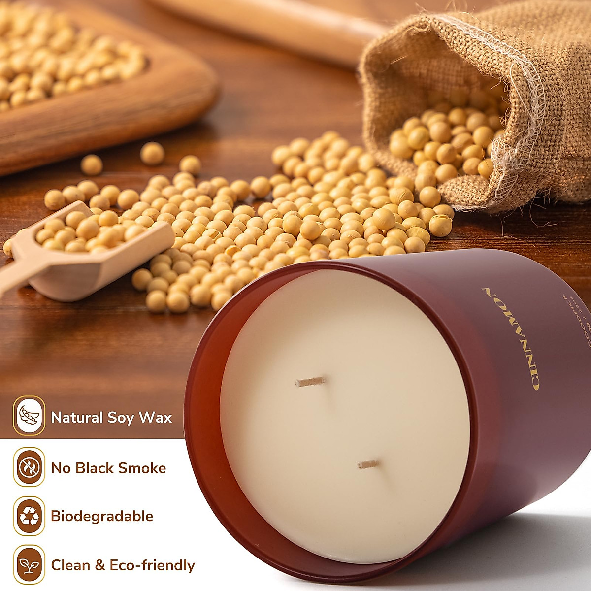 Goodpick Cinnamon Scented Candles 22 oz, Classic Luxury Candles for Home, 2-Wick Soy Candle, Large Jar Candles Gifts for Women, Birthday, Christmas, Bath, 120 Hours Burn Time