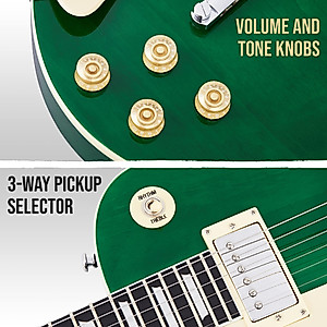LyxPro 39” Left Hand SB Series Electric Guitar, LP Style for Beginner, Intermediate & Pro Players Solid Body Guitar, Bonus 2-Pack of Picks, Mahogany Wood, Volume/Tone Controls, 3-Way Pickup - Green