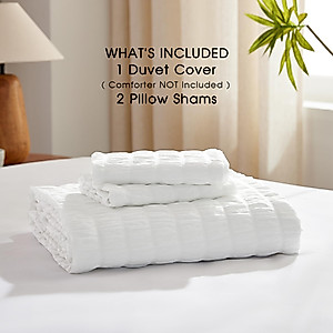FreshCulture White Duvet Cover King, 3 Pieces Seersucker Duvet Cover Set for All Seasons, Textured Duvet Cover with Zipper Closure and Corner Ties, 1 Duvet Cover & 2 Pillow Shams