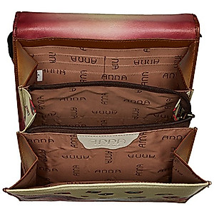 Anna by Anuschka womens Anna Anuschka Painted Leather Women's Flap Crossbody Organizer cross body handbags, Teal Blue-tribal Potpourri, One Size US