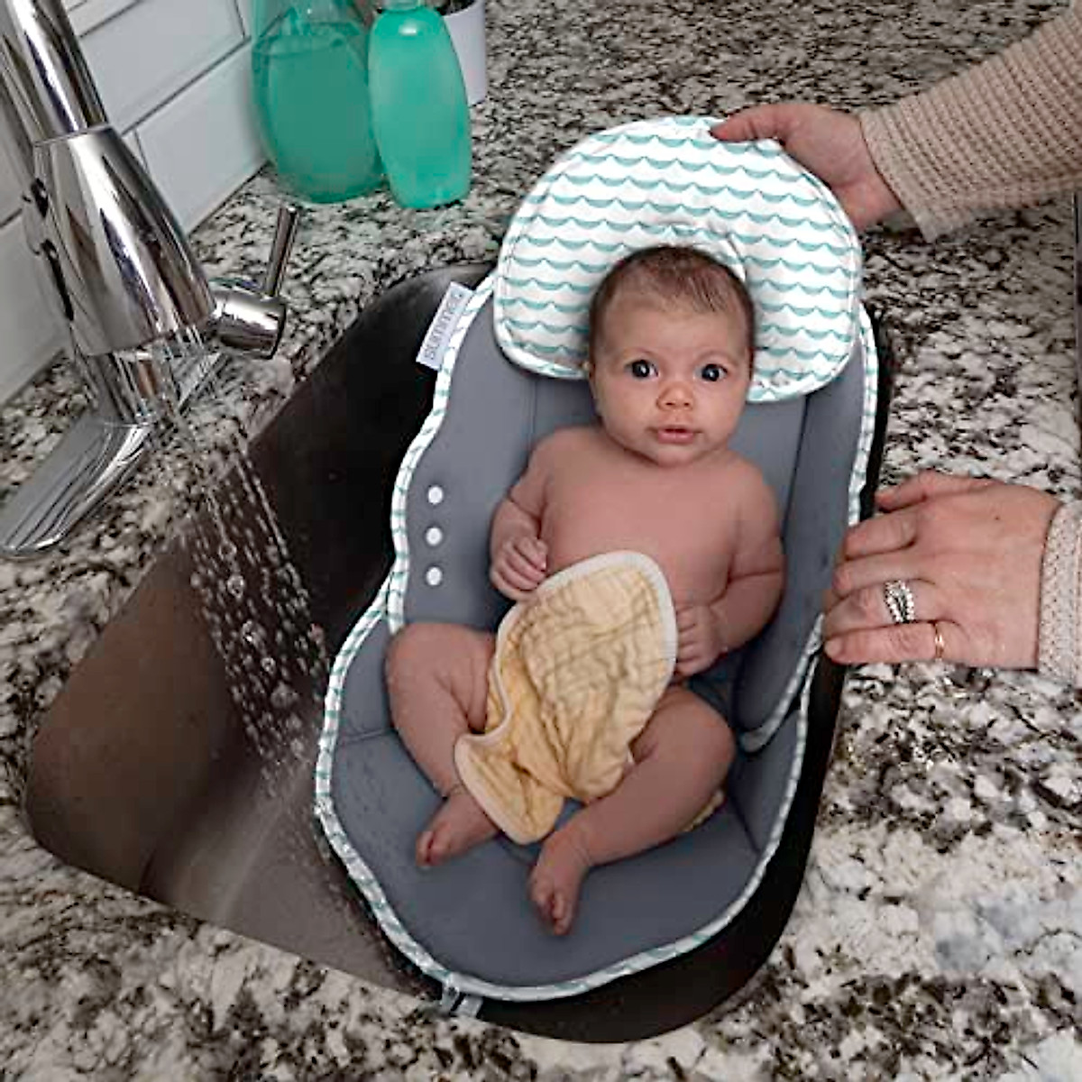 Summer Pure Support in-Sink Bather – Bathe Newborns up to 6 Months with Confidence Right in The Sink - Compression-Molded Foam Baby Bath Sink Cushion is Adjustable and Includes Anti-Slip Grips