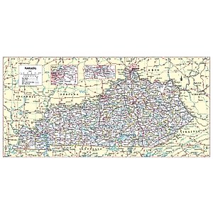 Cool Owl Maps Kentucky State Wall Map Large Print Poster - Laminated