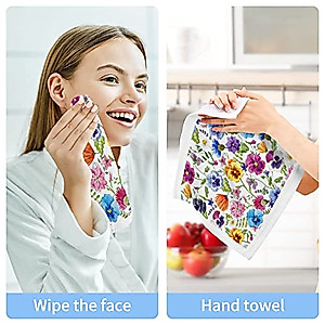 Kigai 100% Cotton Wash Cloths Set of 4 Packs - Pansy Flowers Extra Absorbent Kitchen Dish Cloths - 12 x 12 Inches Reusable Soft Feel Towels for Face