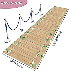 FANPROMS Wood Grain Aisle Runner for Wedding Ceremony 4FTx15FT Ployester Aisle Floor Runner Floral Carpet Runner with Carpet Tapes Rustic Aisle Runner Rug for Wedding Banquet Party Prom Runway