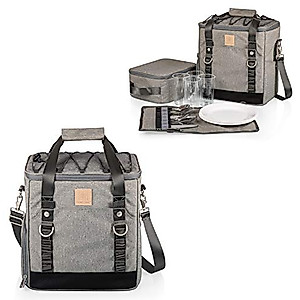 PICNIC TIME - PT-Frontier Picnic Cooler Tote - Soft Cooler Bag with Picnic Set - Picnic Tote, (Heathered Gray)