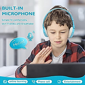 SHON Kids Wireless Fold On-Ear Headphones - Blue Foldable Stereo with 3.5mm Jack Wired Kids Headphones,for Kids/Teen/Boy/Girl/Smartphone/School/Kindle/Airplane Travel/Airplane/Tablet (Blue)