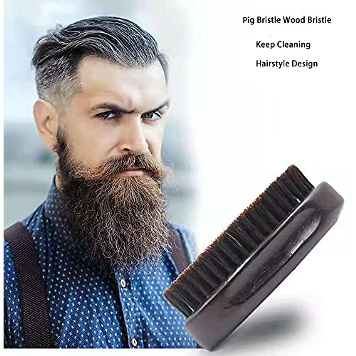 Beard Care Kit Stocking Stuffers for Men Gift Black Beard Brush with Boar Bristles,Anti-Static Fine & Wide Tooth Facial Apron Beard Cover Perfect Father's Day gifts for Dad Men Boy Friend