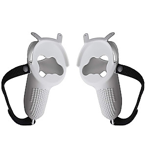 SINWEVR Touch Controller Grip Cover Compatible for Meta/Oculus Quest 2, Anti-Throw Handle Protecting Sleeve Quest 2 Accessories with Adjustable Knuckle Strap (White - Rabbit)