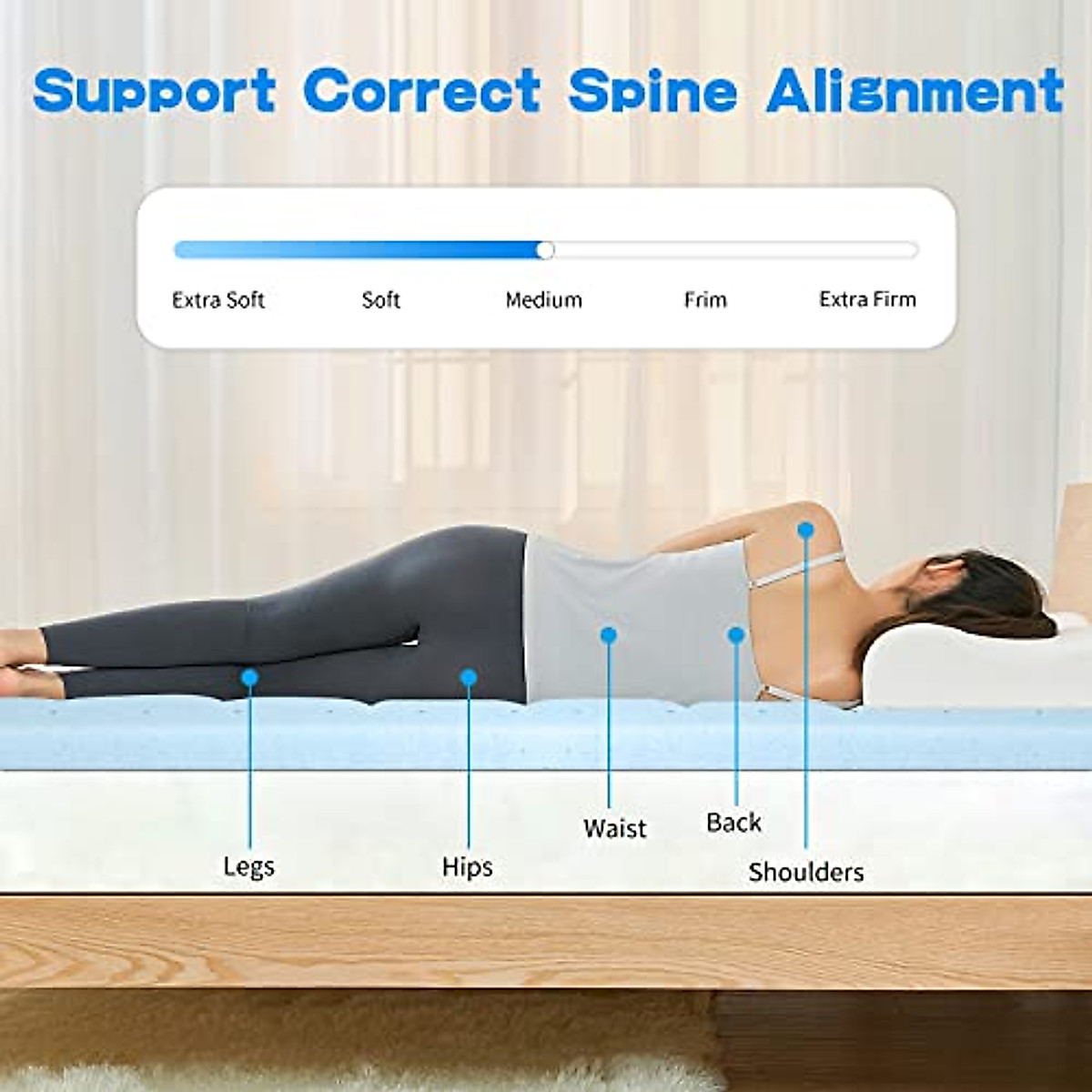 BLKMTY Twin Mattress Topper 3 Inch Ventilated Memory Foam Mattress Gel Memory Mattress Topper Breathable Soft Mattress in a Box, Blue