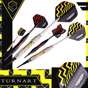Darts Plastic Tip - Professional Soft Tip Darts Set for Electronic Dartboard 9 Pcs 18 Grams with 50 Extra Tips 9 Shafts 27 Flights Tool Kit Flight Protectors and Gift Darts Case (Gold)
