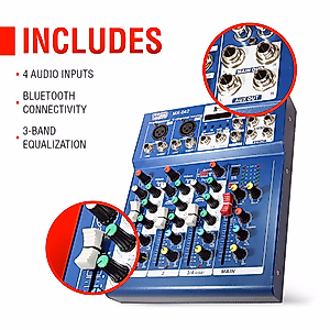 Vidpro MX-042 Professional Audio Mixer - Sound Board Console - Desk Interface System with 4 Audio Inputs Bluetooth MP3 & More Ultra-Low-Noise Ideal for Recording Casting Streaming & DJ Use