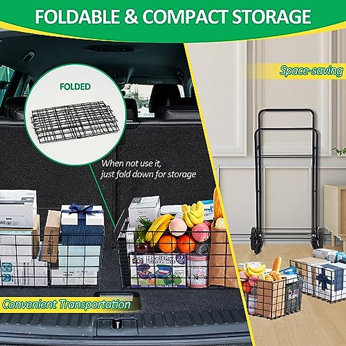 Spurgehom 2-Tier Shopping Cart with Wheels Folding Grocery Cart with Removable Double Baskets 360° Rolling Laundry Cart Compact Pet Stroller Utility Cart for Groceries with Oxford Cloth Liner, Black