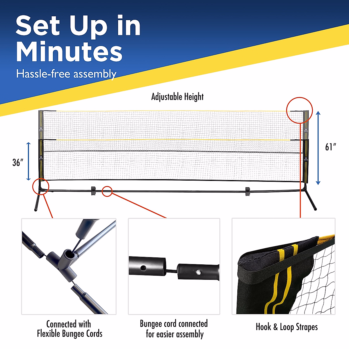 Kasaca 17 Feet Portable Multipurpose Net for Casual Use Beach Paddle Game Beach Volley Ball Net Set Casual Pickleball Net Portable Outdoor Badminton Net for Driveway Indoor Ball Game Nets