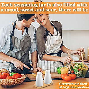 Ceramic Salt and Pepper Shakers Set: YIDM 2 Piece Set with a Bamboo Tray Ceramic Salt Shaker Ceramic Salt and Pepper Shakers Unique Salt and Pepper Set for Cooking, BBQ, Kitchen and Resturant Decor