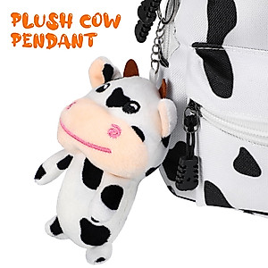 TENDYCOCO Cow Backpack with Plush Cow Pendant Canvas Cow Print Backpack Cow Print stuff Cow Gifts for Women Mini Backpack for Women