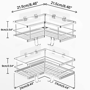 Carwiner Corner Shower Shelf 2-Pack, 304 Stainless Steel Shower Caddy with Adhesive, Wall Mounted Bathroom Shelf, Shower Rack Hanging Storage Organizer (Silver)