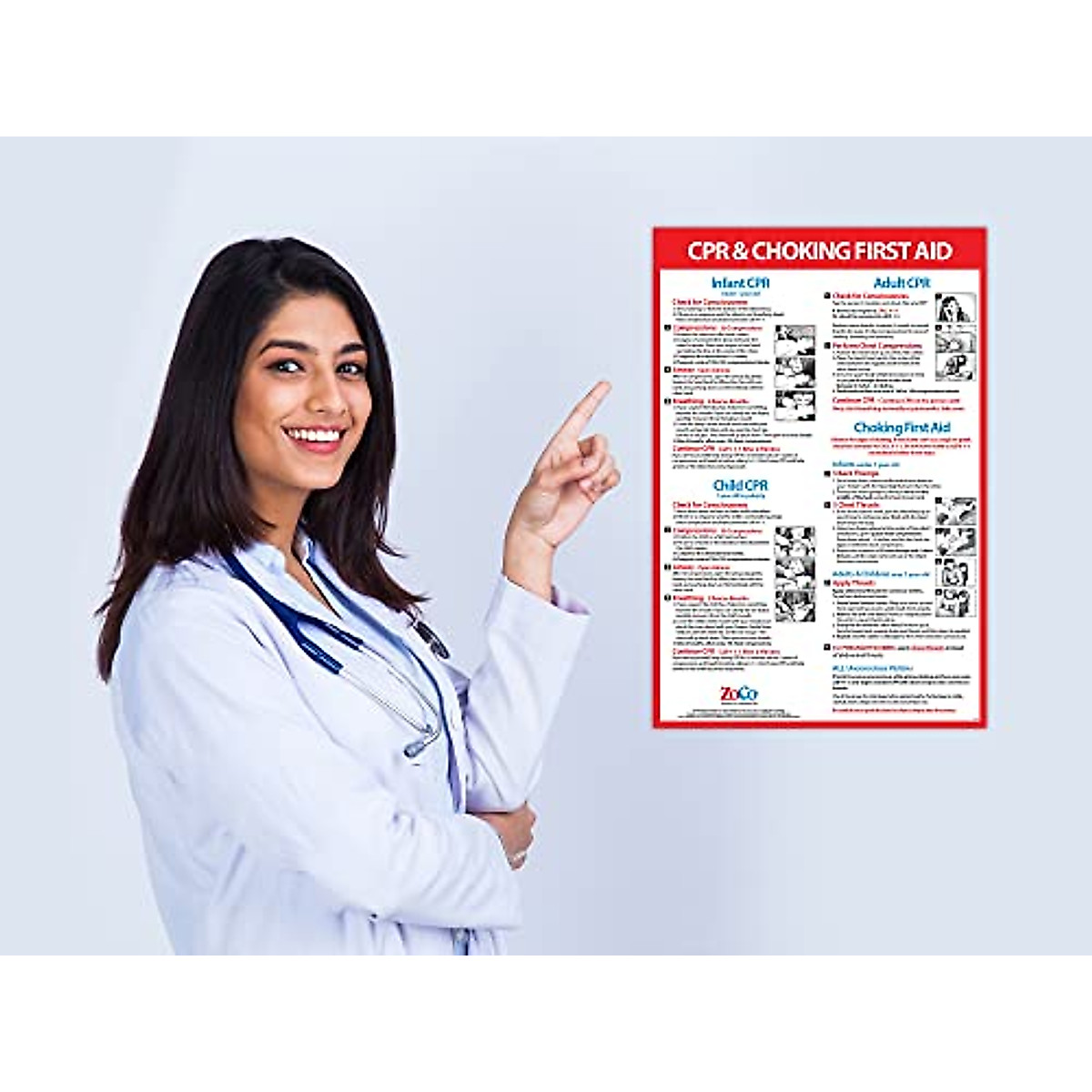 CPR and Choking Poster for Infant, Child, Adult - Laminated, 12 x 18 in. - CPR, Heimlich Maneuver First Aid Sign - Restaurant, School Nurse Office, Workplace Healthcare Poster