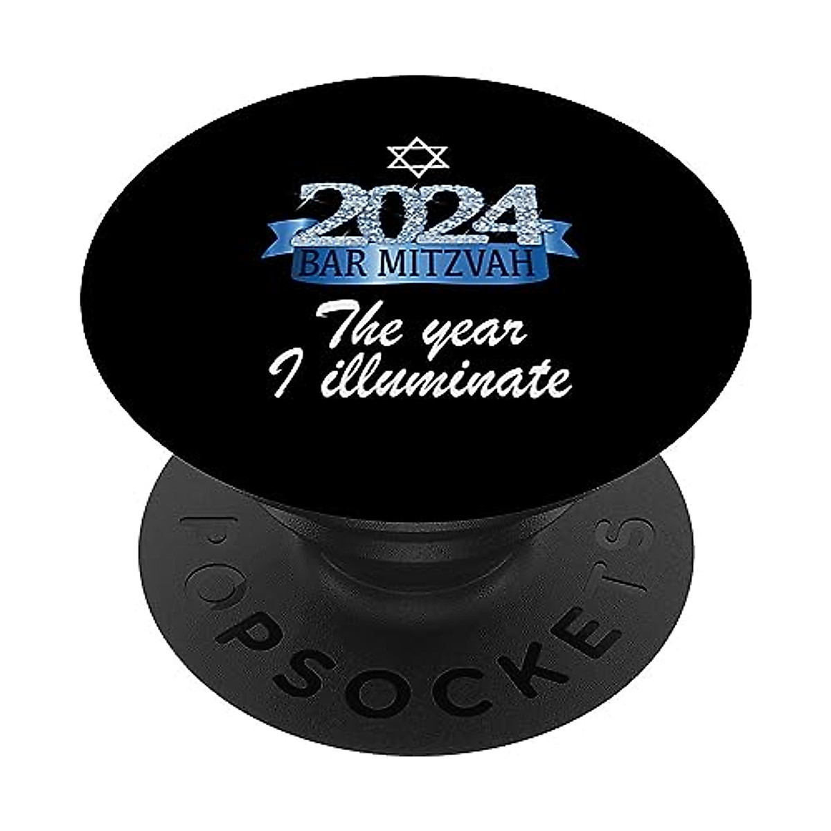 2024 Bar Mitzvah Quote Festive Black Blue Decor PopSockets Standard PopGrip