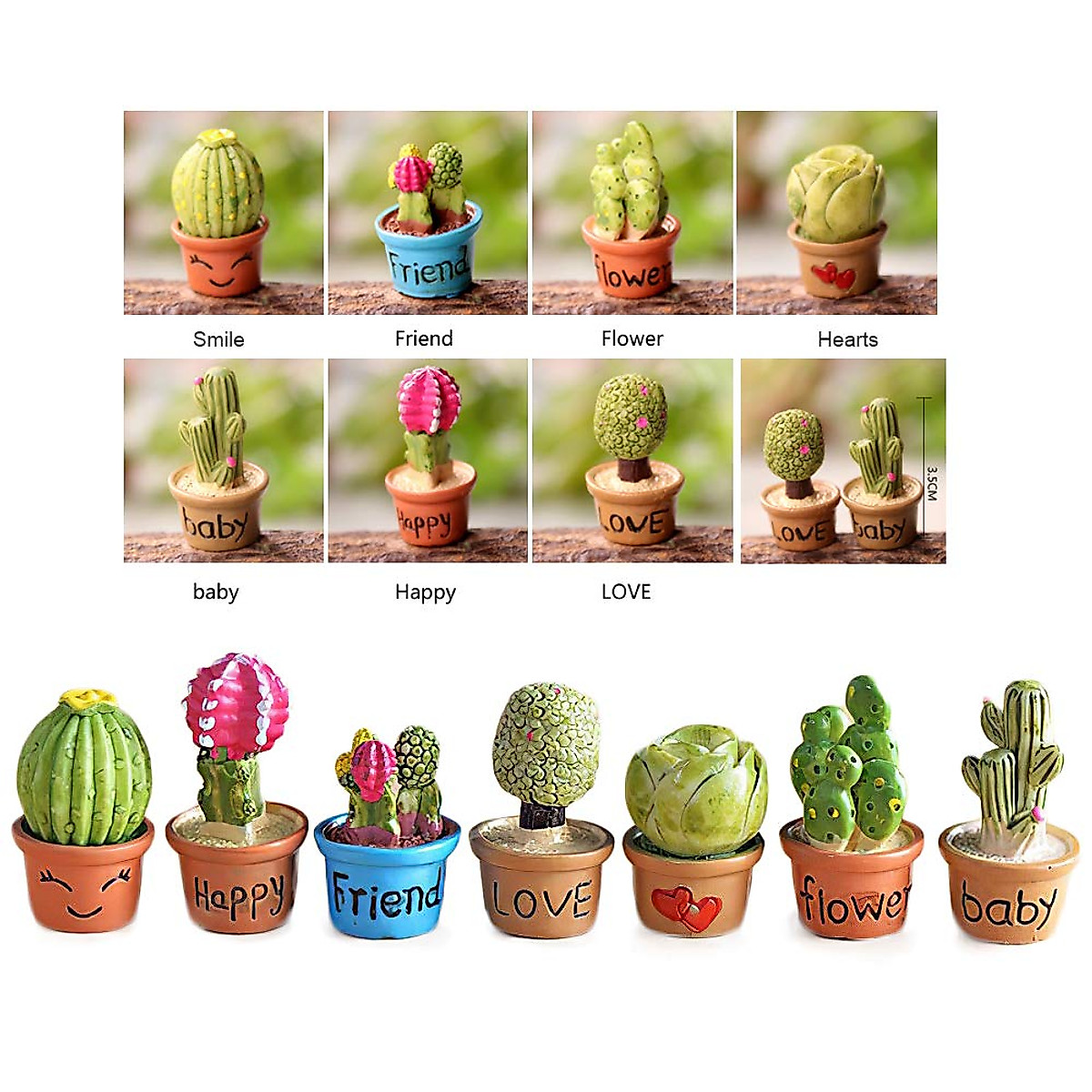 7 in 1 Dollhouse Decoration Plant Pots Miniature Green Potted Miniature Bonsai Model Dollhouse Accessories Decor,1 12 Scale Doll House Miniature Plant Model (7 dersert Plants Bots)