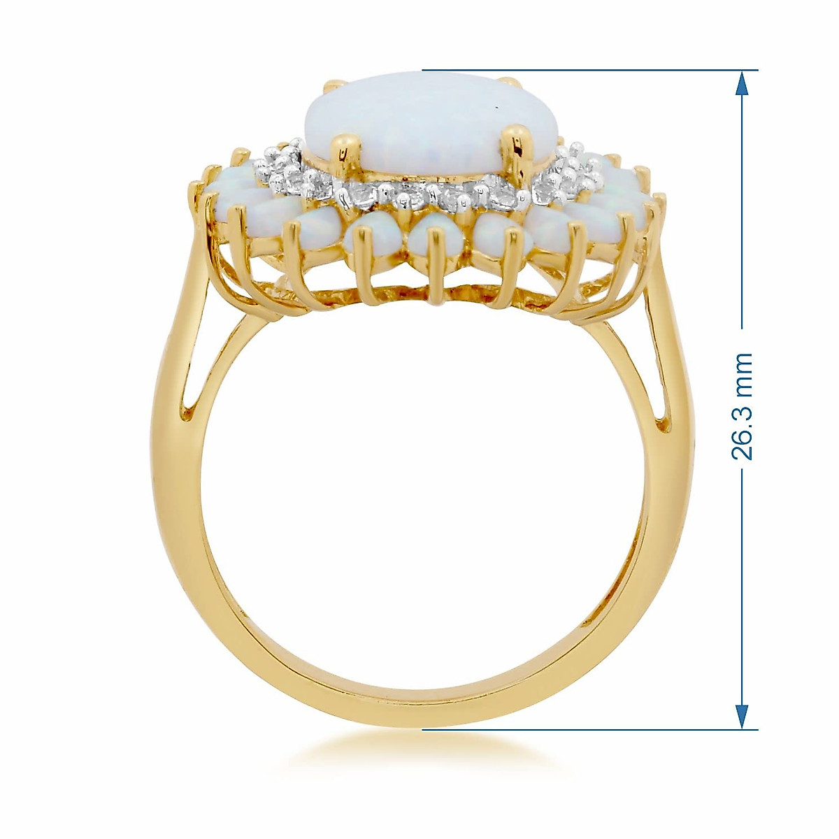 Jewelili Blooming Ring in 18K Yellow Gold Over Sterling Silver Oval and Pear Shape Created Opal with Round Created White Sapphire, Size 9