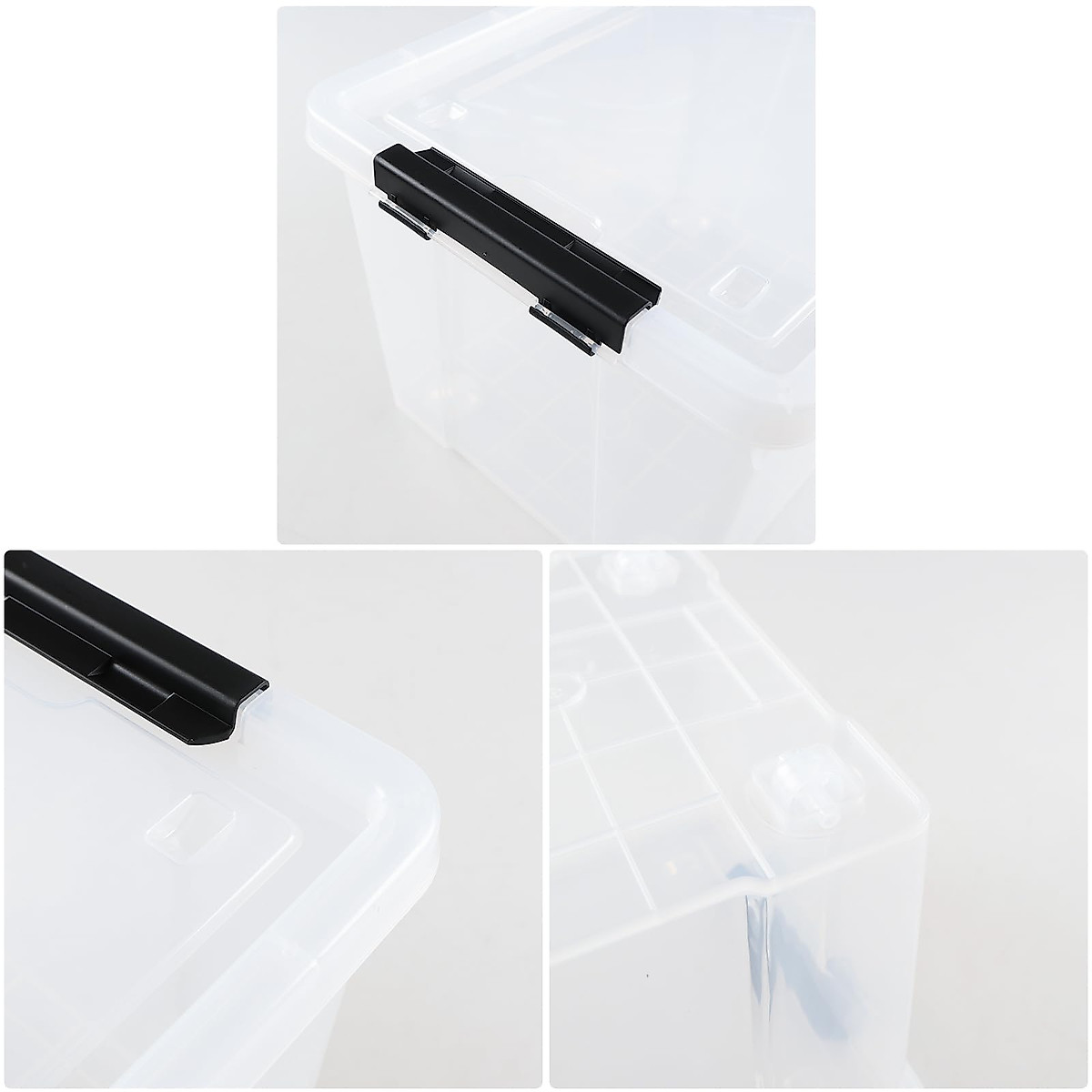 Eagrye 4-Pack 32 L Wheeled Clear Plastic Storage Latch Box, Large Clear Storage Bin with Lid