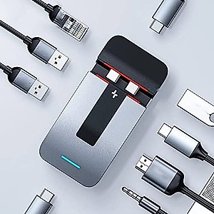 SHYPT USB C HUB to HDMI-Compatible USB 3.0 USB HUB USB Splitter Combined RJ45 Holder 9 in 1 Type C HUB