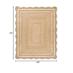 Chouhan Natural Jute Scalloped Bohemian Decor Handwoven Custom Decorative Rug (BD1) (9x11 ft-WHT)
