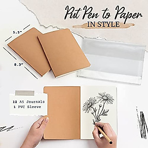 Fadyzon 1857 Sketchbook Bulk - 12 Pack, 64 Pages - A5 Plain Notebooks Set with 1 PVC folder and thick sheets (100 GSM) - Unlined soft cover Journals for Women, Girls, Men, and Kids. Travelers' Choice.