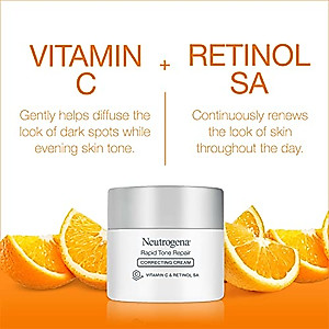 Neutrogena Rapid Tone Repair Retinol + Vitamin C Correcting Cream, Tone Evening Face & Neck Cream with Vitamin C, Retinol & Hyaluronic Acid for Dark Spots, Fine Lines & Wrinkles, 1.7 oz