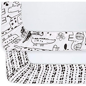 The Peanutshell Fitted Pack n Play, Playard, Mini Crib Sheets for Baby Boys or Girls | 2 Pack Set | Zoo Animals and Tribal Stripes