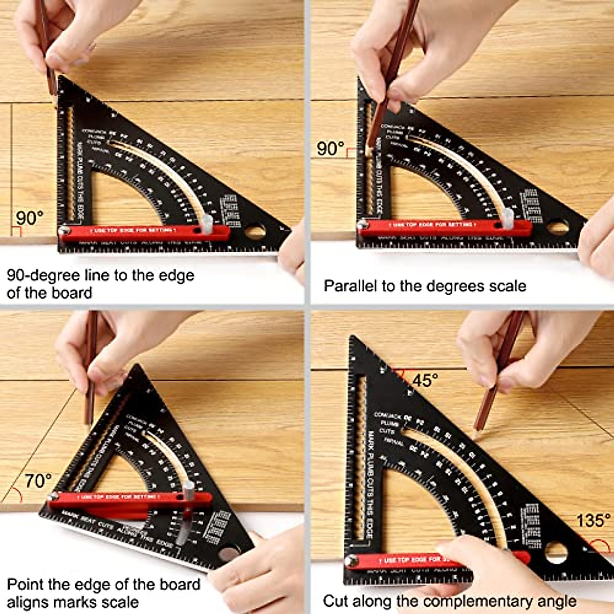 Gohelper Carpenter Square Woodworking Tools Rafter Square 7 inch framing Woodworking Square Tool Carpenter Layout Aluminium Adjustable Combination Square Set Metal Carpentry Triangle Ruler
