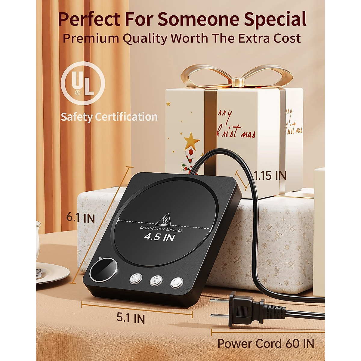 SWEETFULL Mug Warmer - 30W High Power, 3 Temp Settings, LED Display & 1-9H Timer, Coffee Cup Warmer for Desk, Candle Warmer, Coffee Accessories Gift for Women Men (Black)