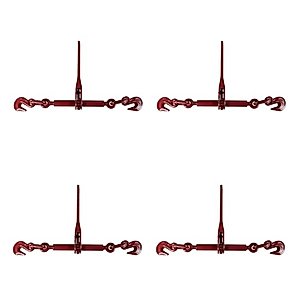 Mytee Products (4 Pack) 3/8"-1/2" Heavy Duty Ratchet Lever Load Binder w/Grab Hooks 9,200 Lbs Working Load Limit - Red | Tie Down Hauling Chain Binders for Flatbed Truck Trailer
