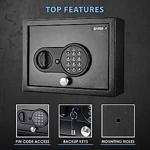 Barska Digital Keypad Home & Office Steel Security Safe Lock Box with Deadbolts - 0.15 Cu Ft Top Opening Drawer Safe