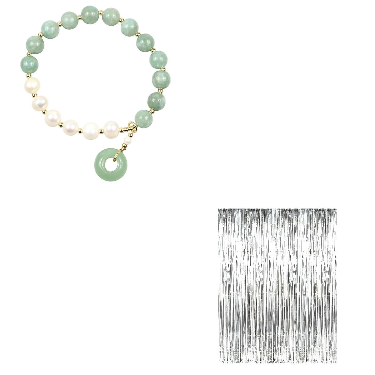BigBigMe Burmese Jade Pearl Bracelet / 3 Pack Silver Backdrop Curtain