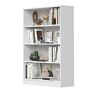 Wood Bookcase 4-Shelf Freestanding Display Wooden Bookshelf for Home Office School (11.6" D*33" W*48" H,White)